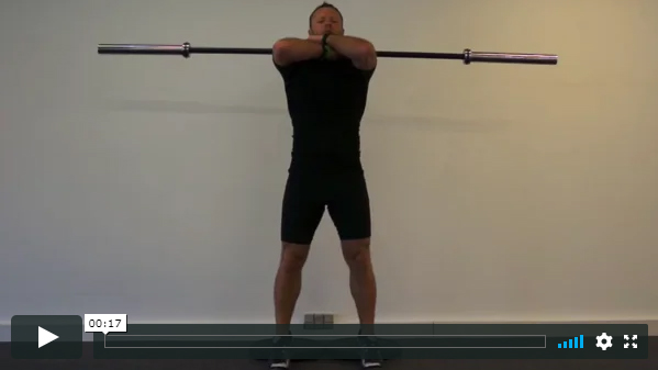 Deep front squat with bar (shown with heel lift) - Recover Gym